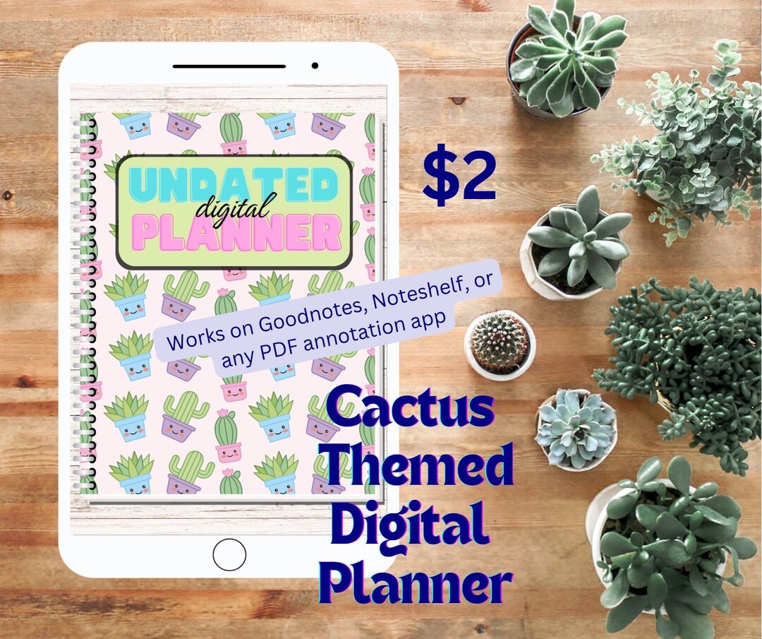 Cactus 12 Month Undated Digital Planner/ Hyperlinked Goodnotes Digital ...