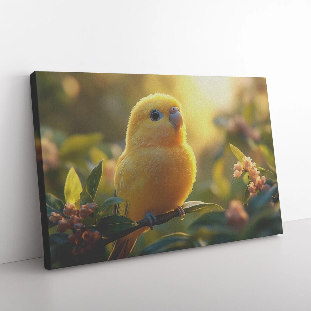 Yellow Parrot Perched on Apple Tree Branch in Spring Christian Canvas ...