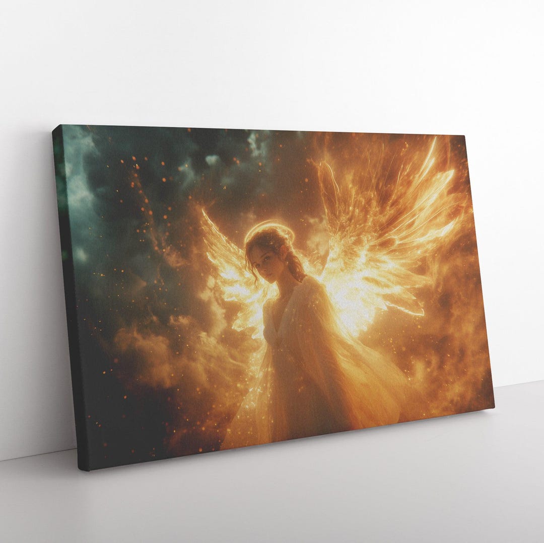 Beautiful Female Angel With Fire Wings Divine Christian Canvas Art ...