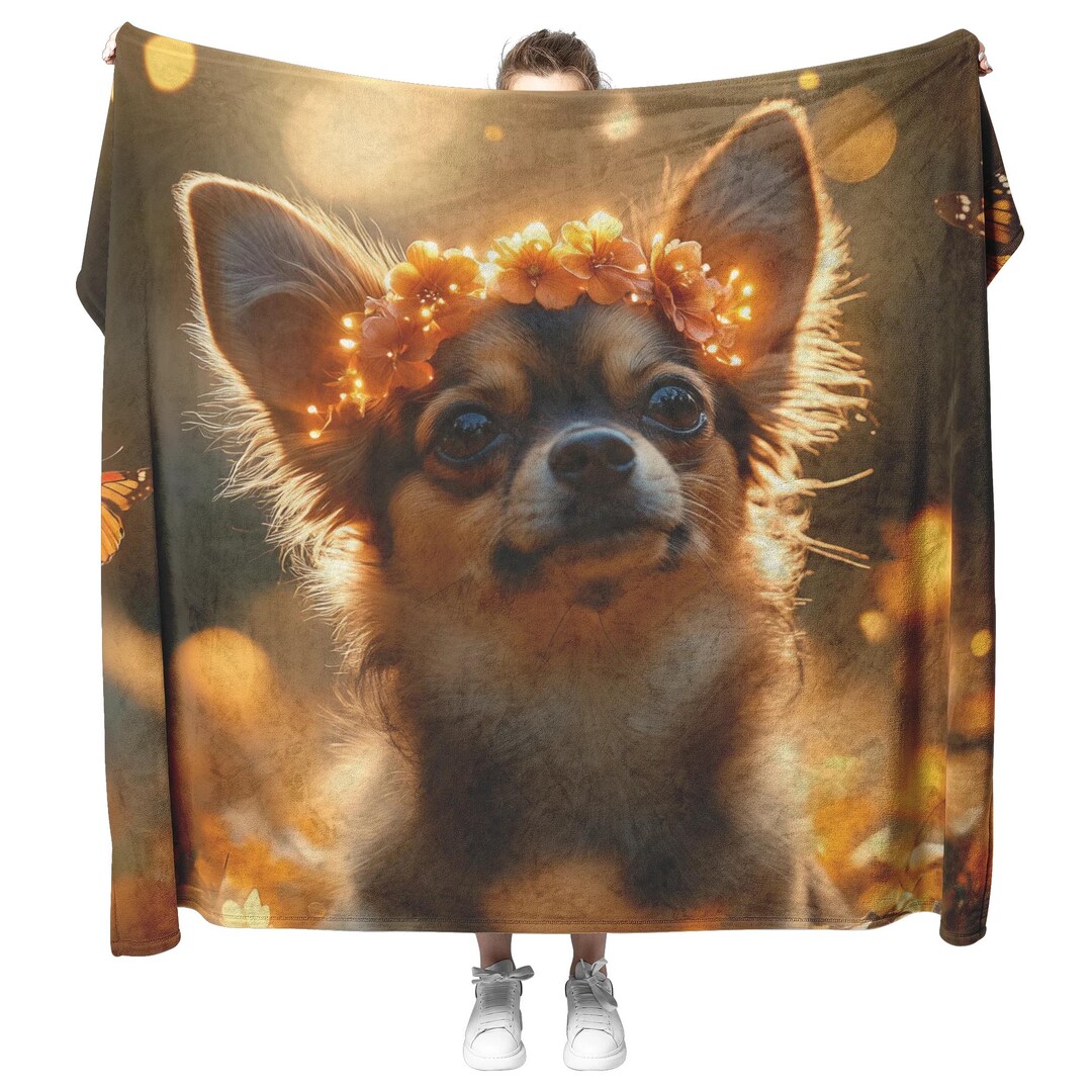 Chihuahua Flower Crown Fleece Sherpa Blanket, Magical Garden - Etsy