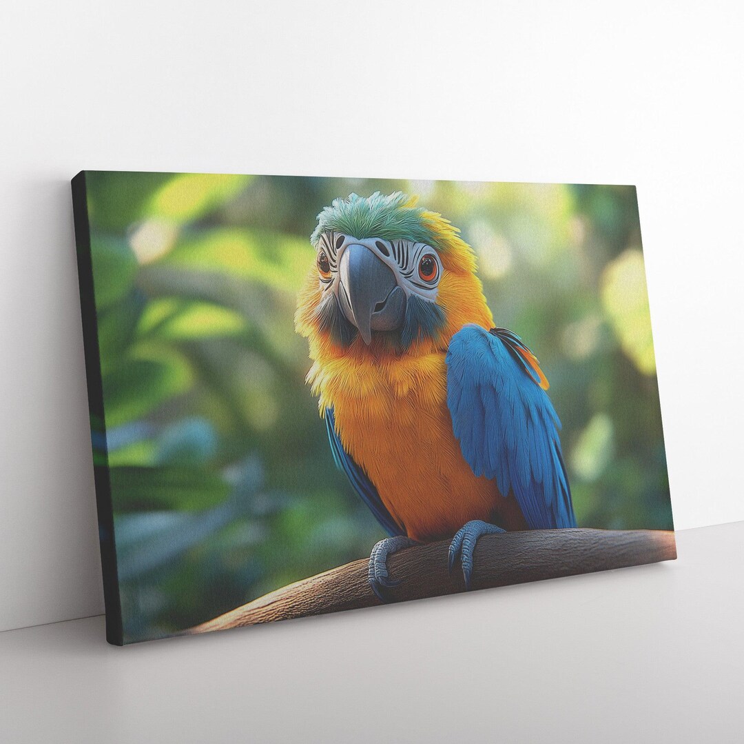 Vibrant Blue and Yellow Macaw Parrot in a Lush Green Paradise Christian ...
