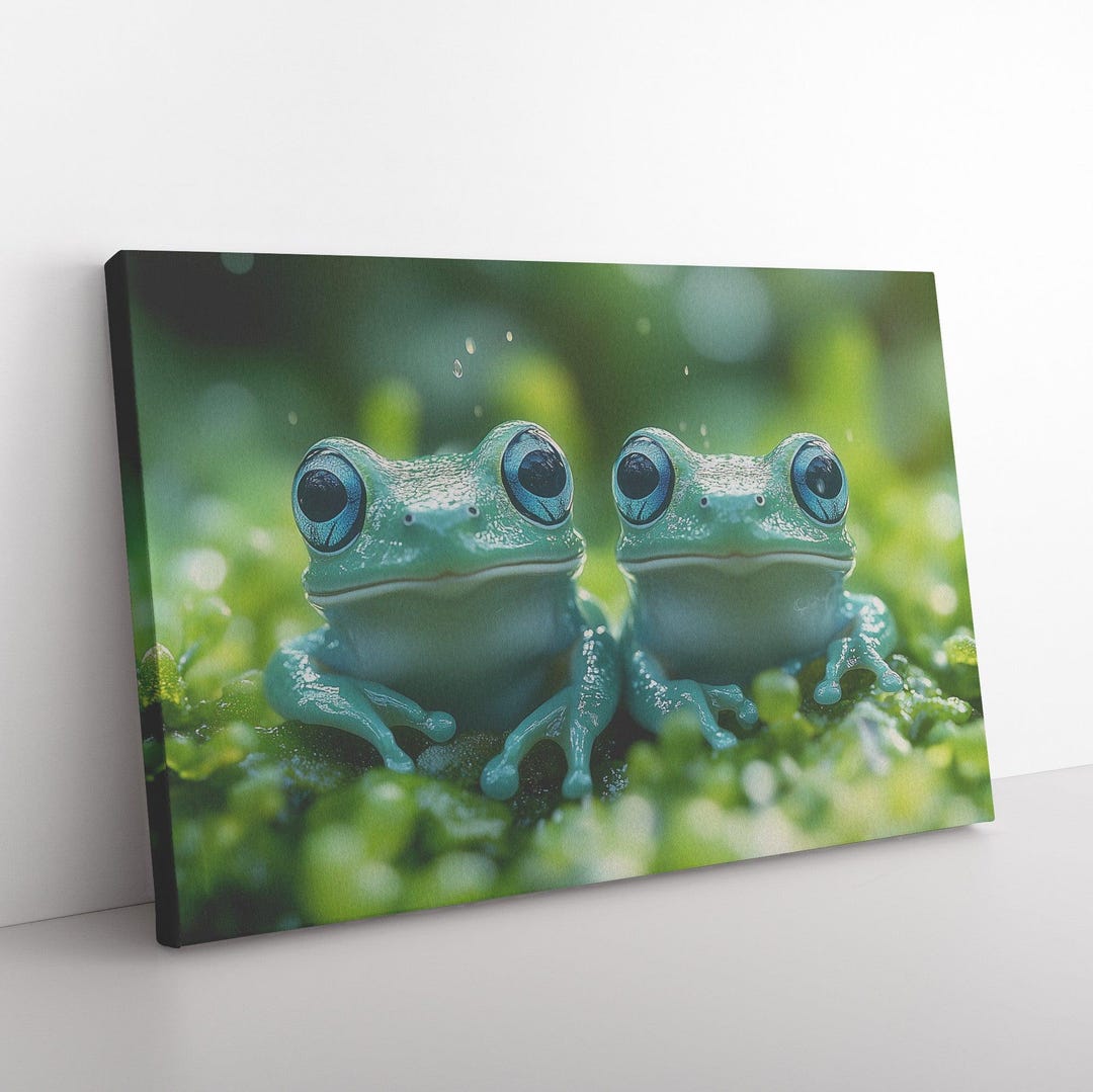 Two Cute Frogs Sitting Laying in Grass Canvas Wall Art Decor - Etsy