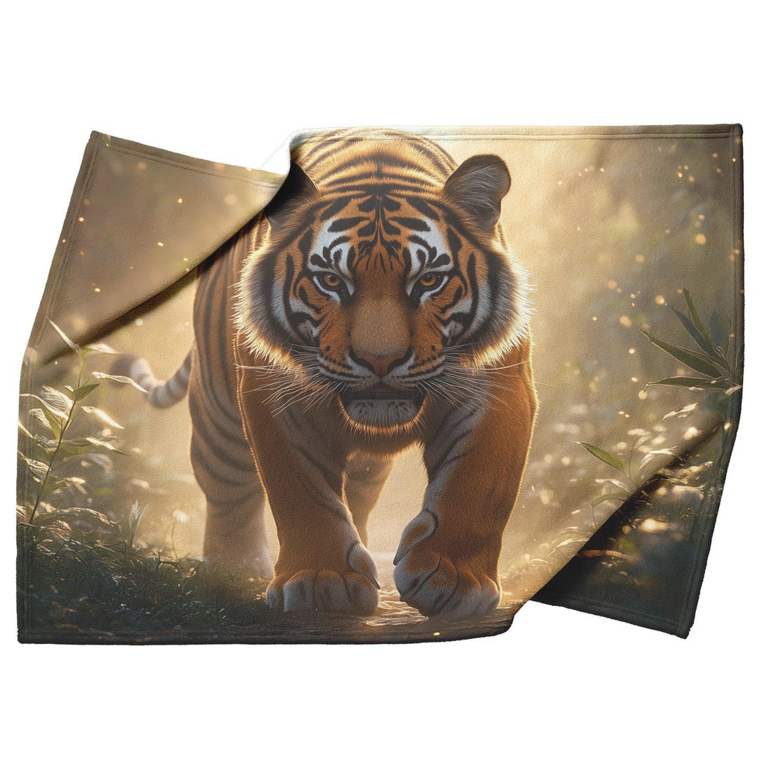 Majestic Bengal Tiger on Jungle Path Sherpa Fleece Blanket Glowing Mist ...