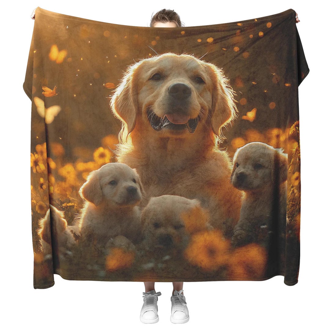 Labrador Family Fleece Sherpa Blanket, Golden Meadow Dog Blanket - Etsy