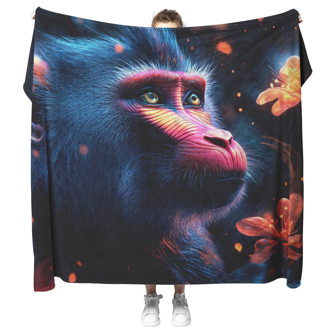 Mandrill With Colorful Face Illuminated by Bioluminescent Plants in ...