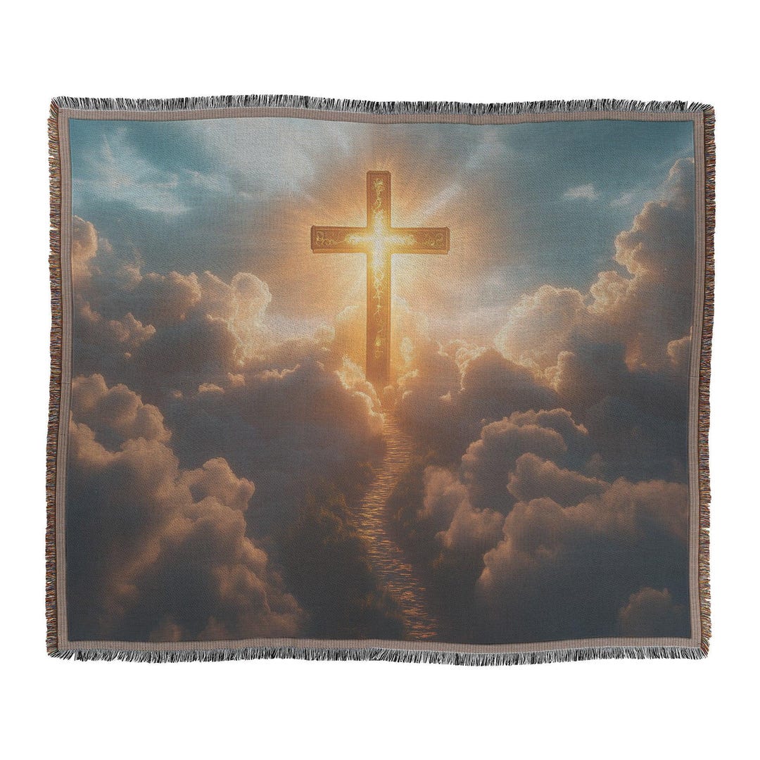 Divine Shining Cross With Path to Heaven Woven Throw Blanket Christian ...