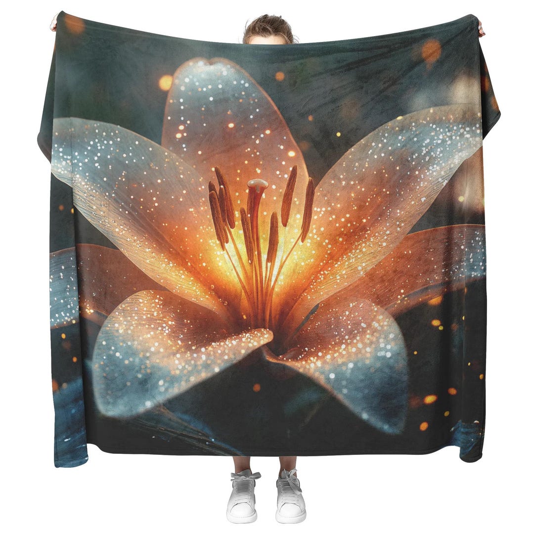 Glowing Lily With Dewdrops and Firefly Sparkles in Magical Garden ...