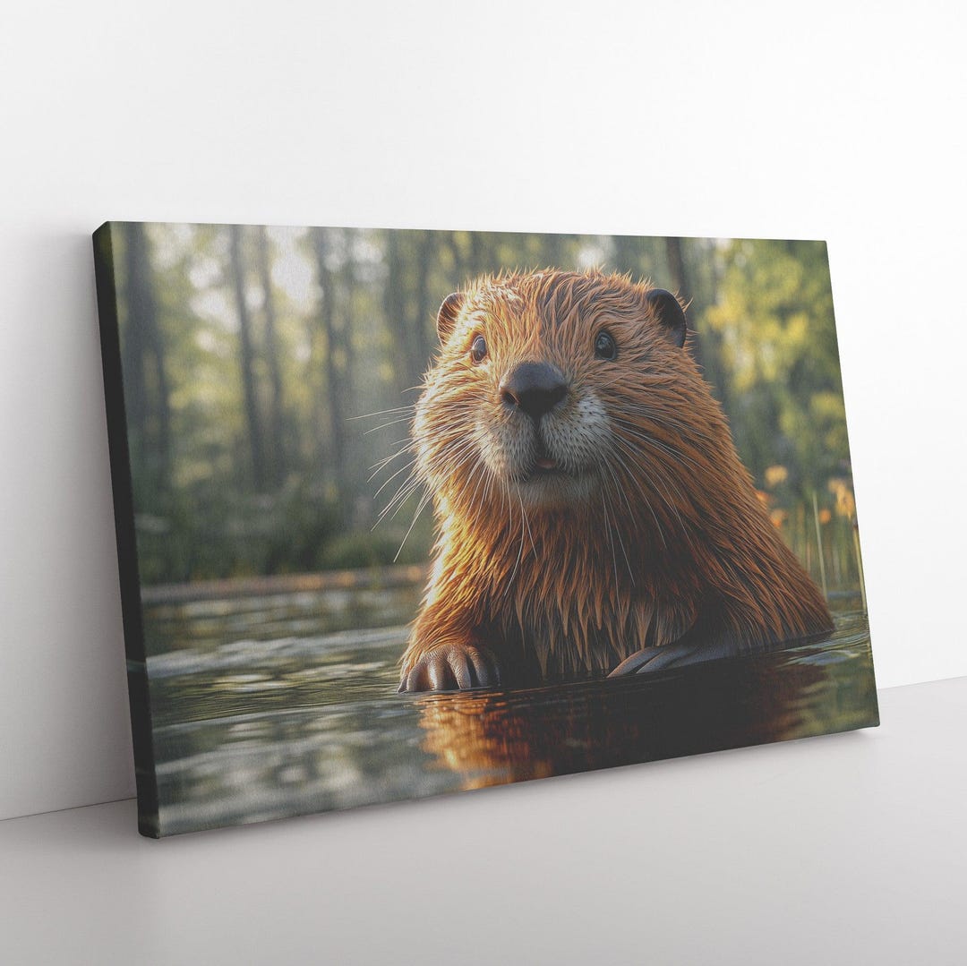 Playful Beaver in Enchanted Forest Christian Canvas Wall Art Decor - Etsy