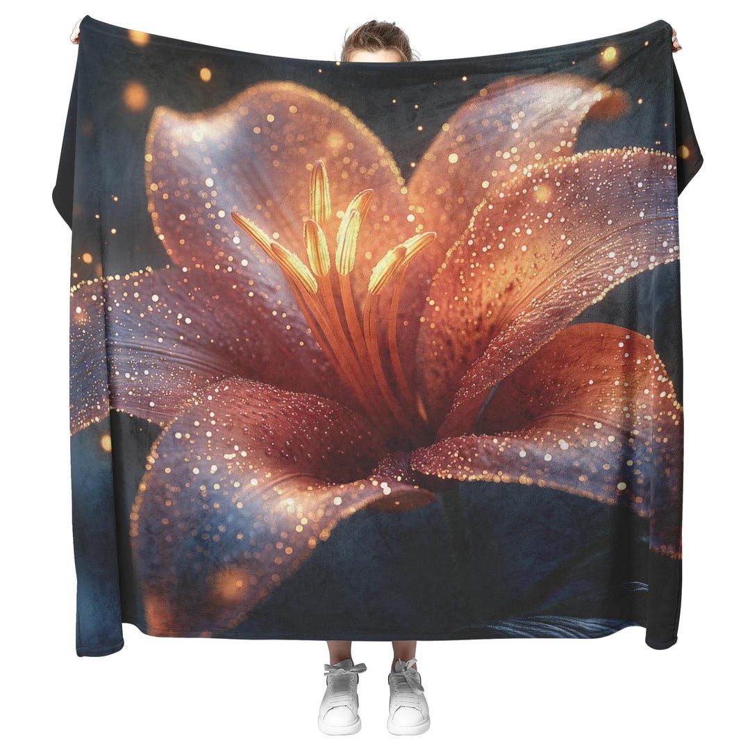 Glowing Lily With Dewdrops and Firefly Sparkles in Magical Garden ...
