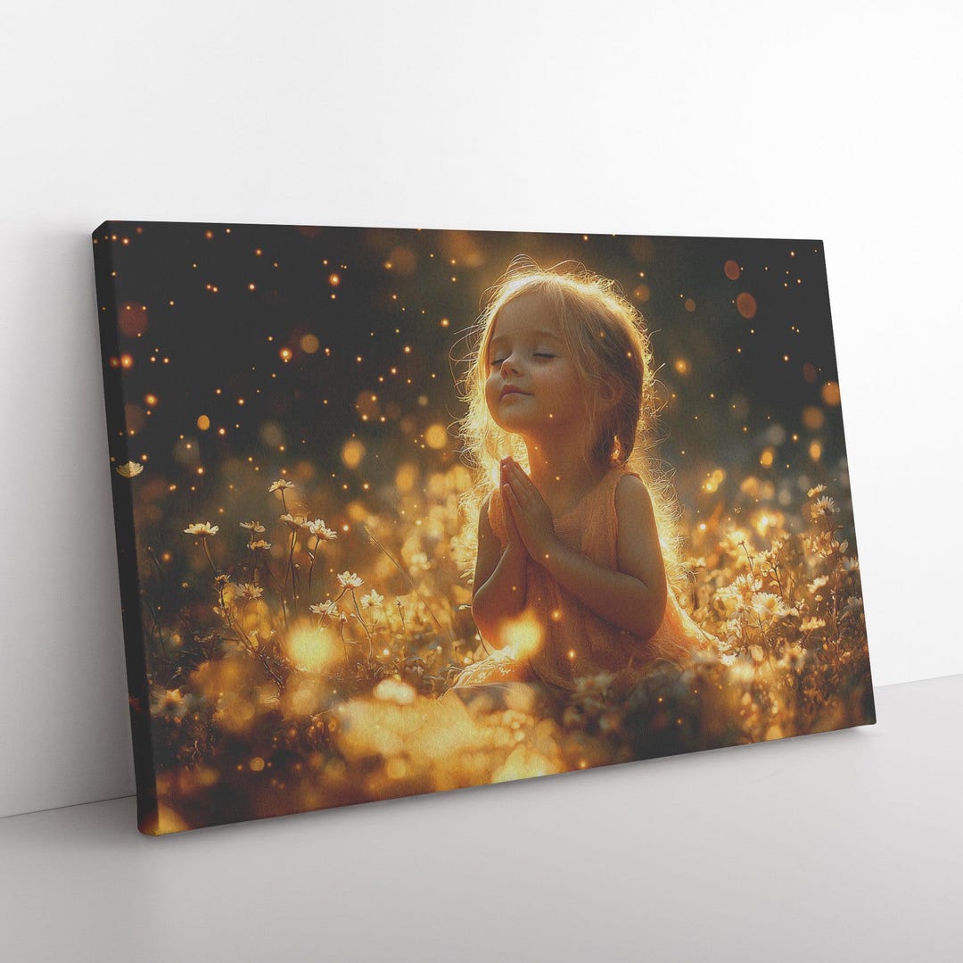 Cute Little Girl Praying Among Flowers Christian Canvas Art Orange ...
