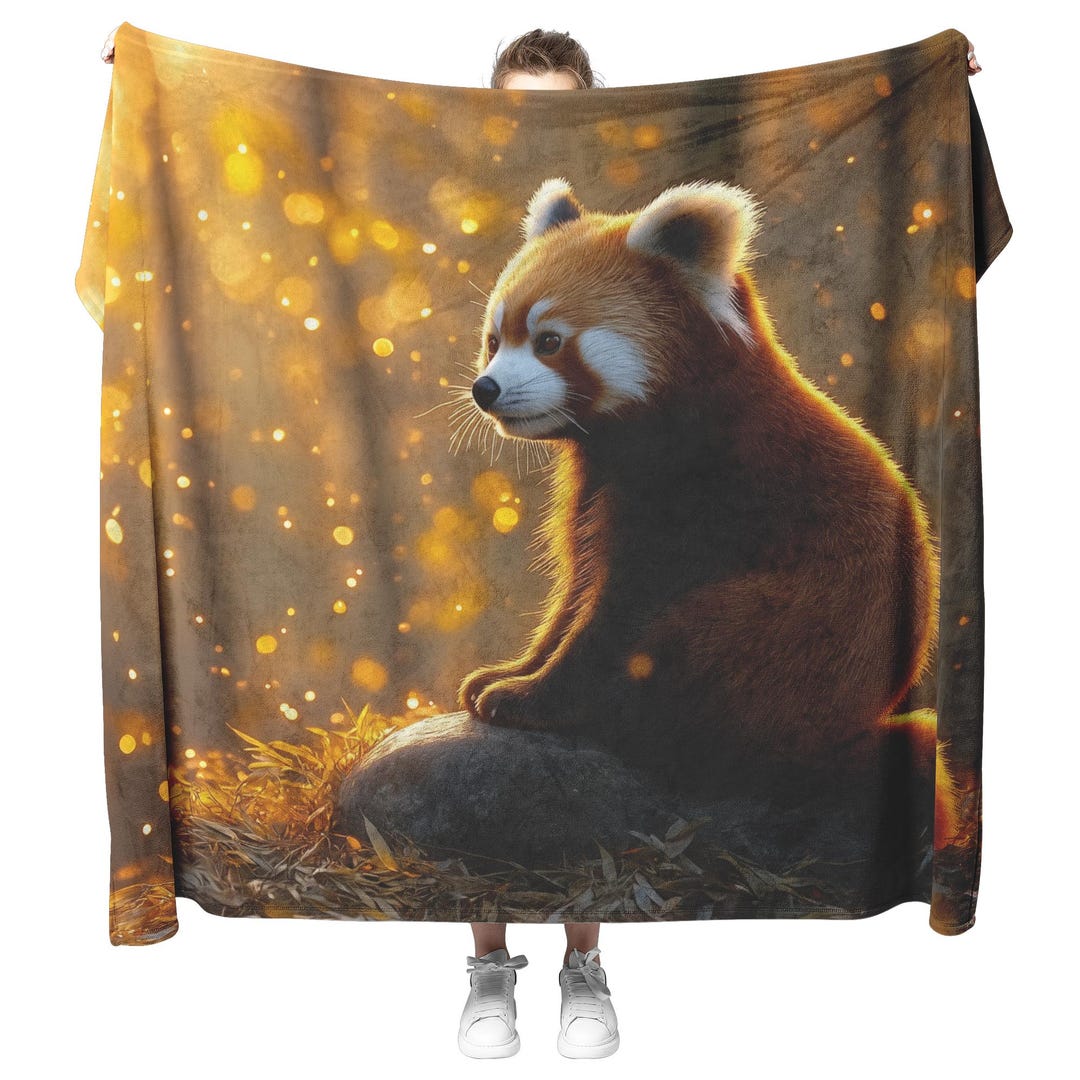 Red Panda Sitting on a Glowing Stone in a Peaceful Bamboo Forest With ...