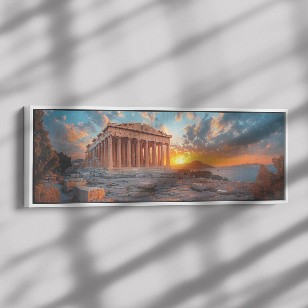 Daytime View of the Parthenon Golden Sunlight Blue Skies Rocky Terrain ...