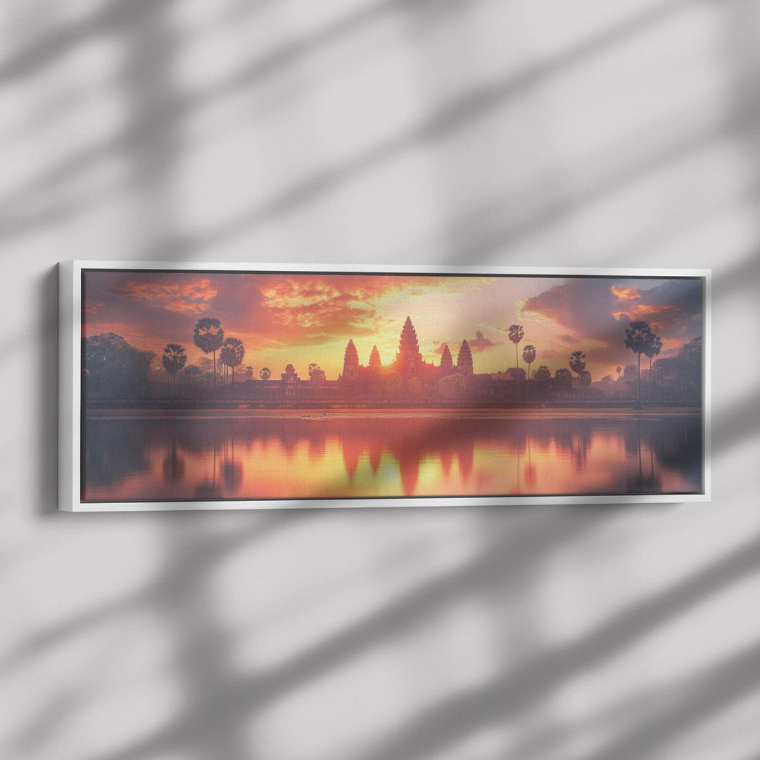 Angkor Wat Iconic Spires Silhouetted Glowing Orange Pink Sky Ultra High ...