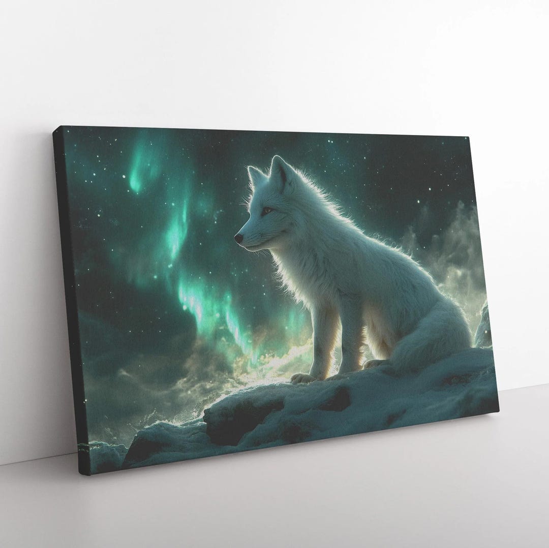 Arctic Fox Canvas Art: Northern Lights, Silver Highlights - Etsy