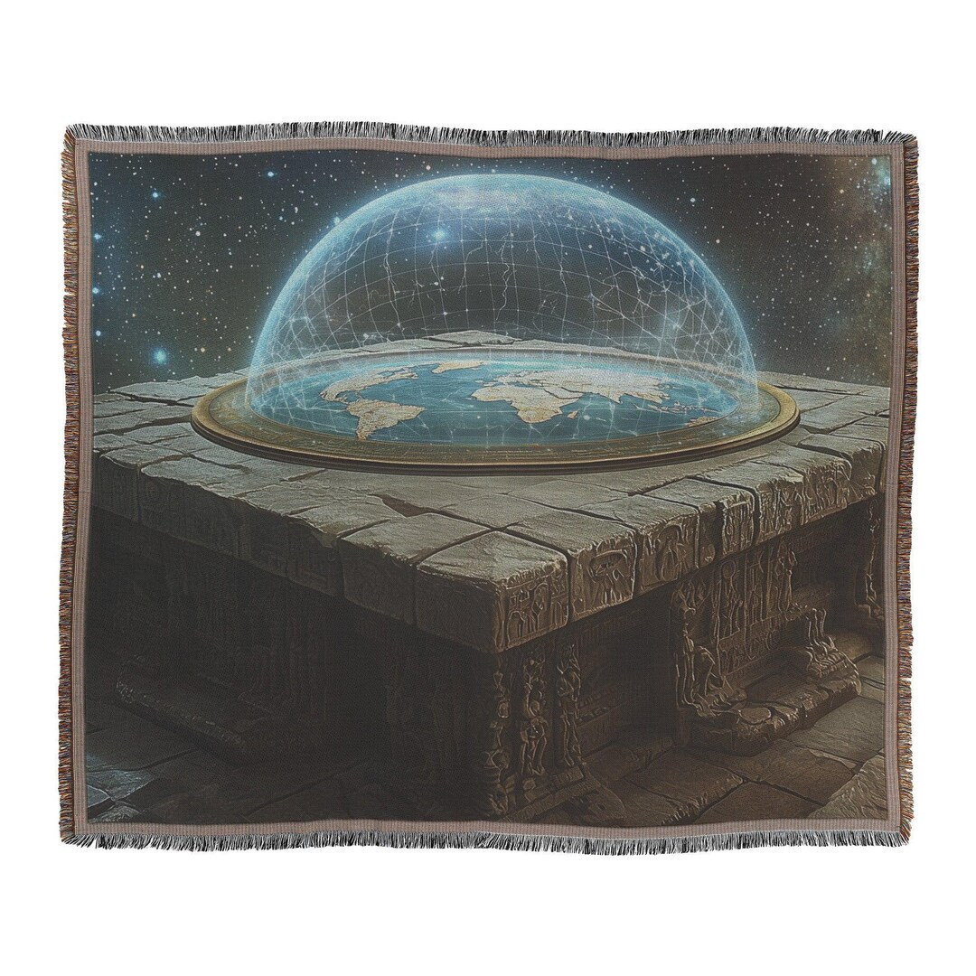 Flat Earth With Radiant Firmament and Ancient Carved Stone Table Woven ...