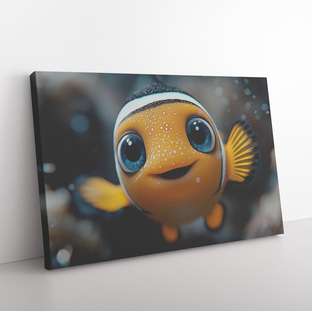 Cute Clownfish With Big Eyes Smiling Underwater Canvas Wall Art Décor ...