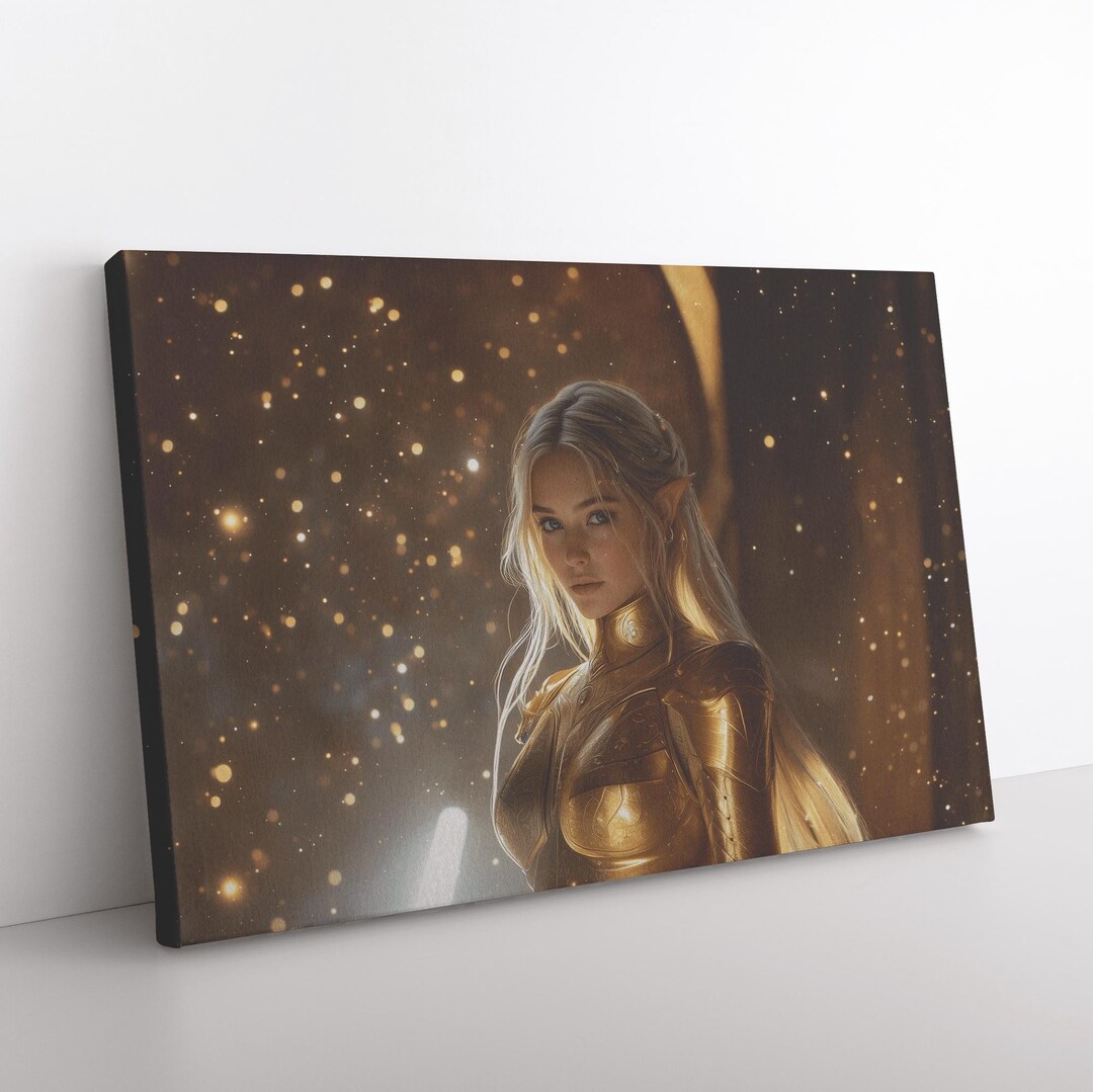 Female Night Elf Paladin Golden Armor Shimmering Stars Glowing Cosmic ...