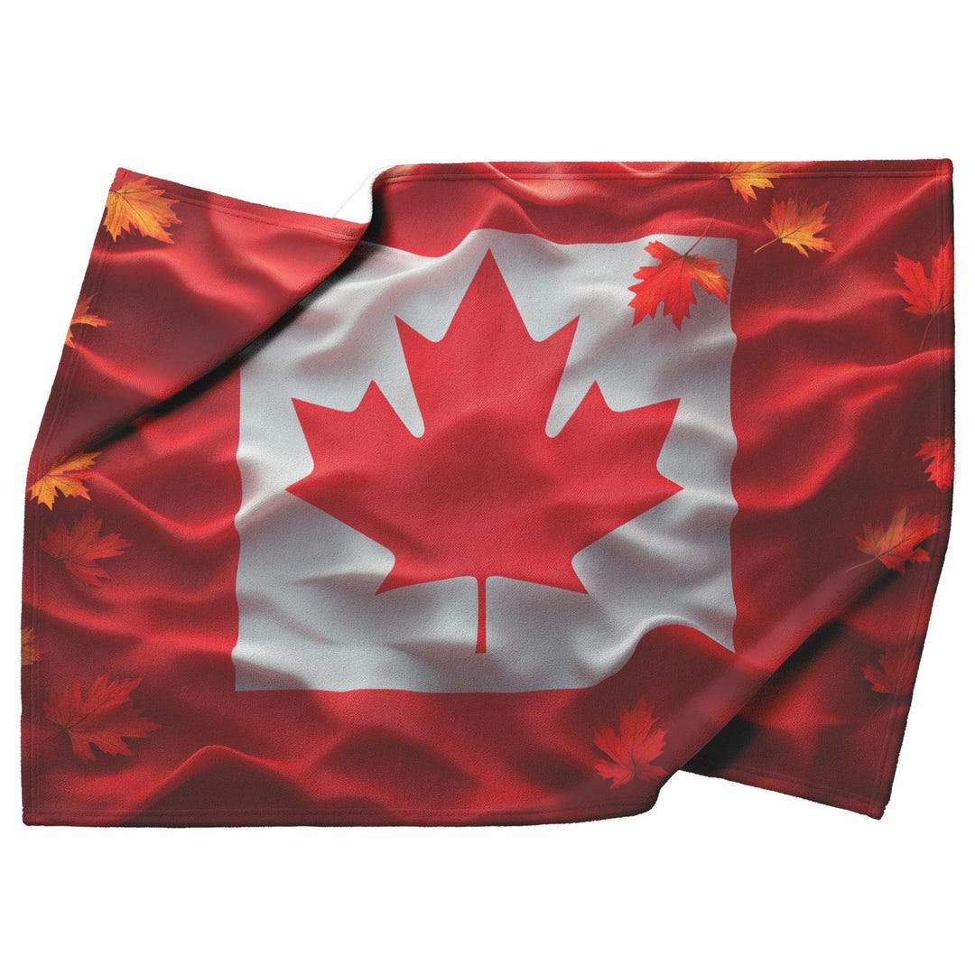 Canadian Flag Waving With Red Gradient Background Cozy Fleece Sherpa ...