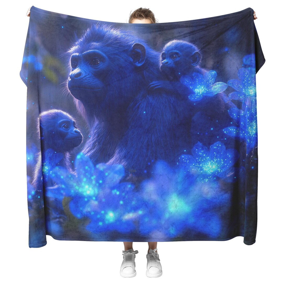 Howler Monkey Family Exploring a Glowing Bioluminescent Forest With ...