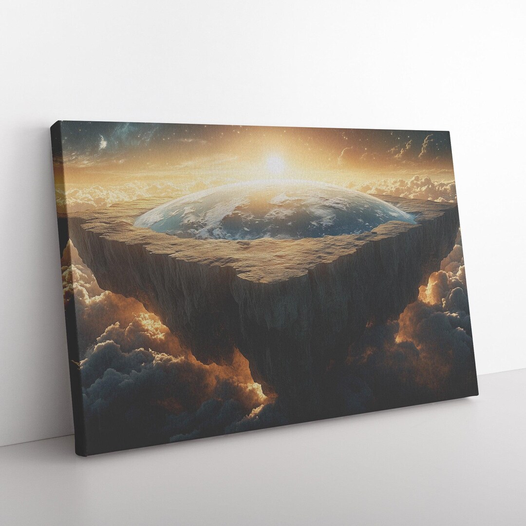 Flat Earth With Firmament on Floating Rock Above Clouds With Starry ...