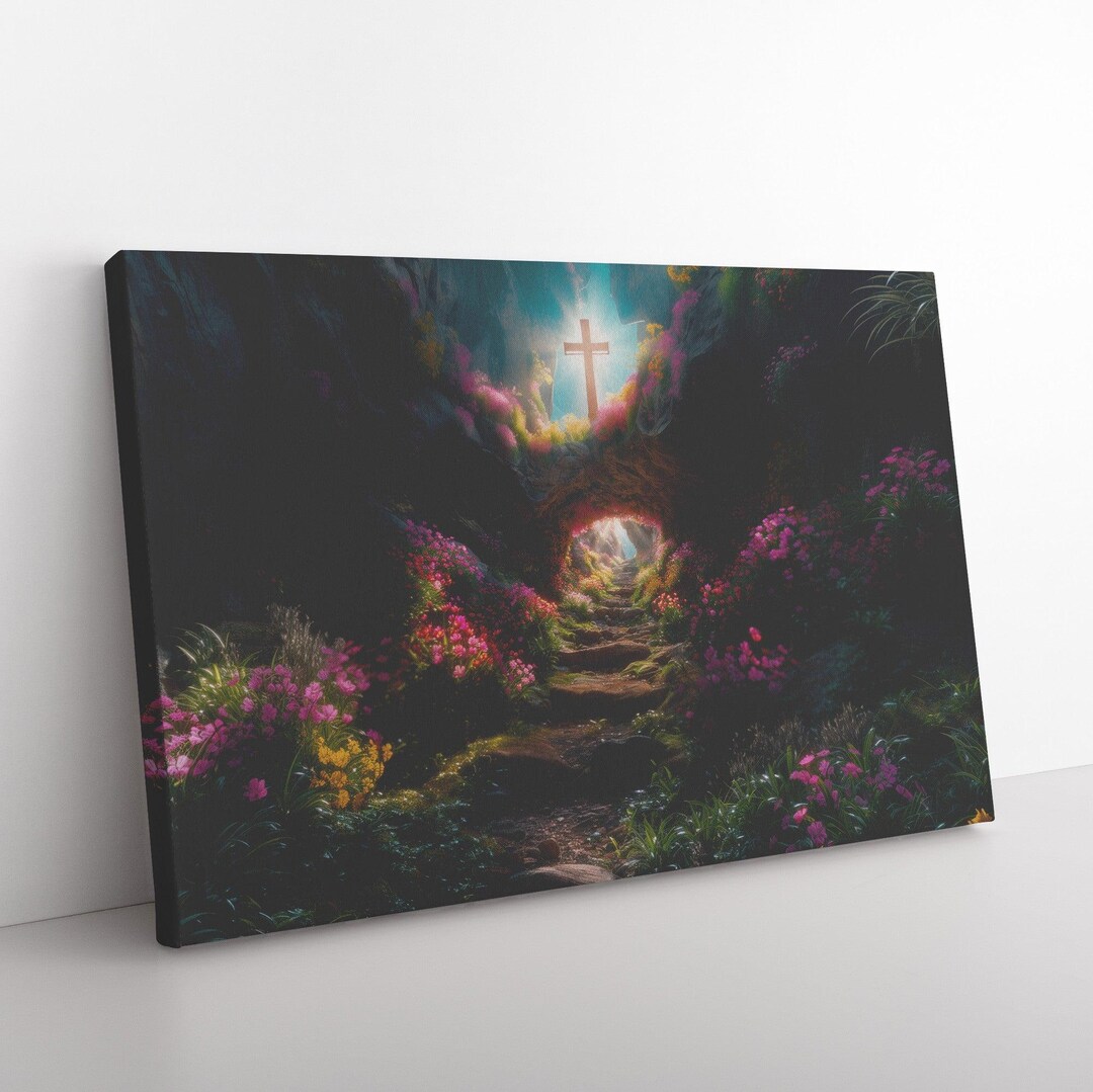 The Narrow Path to the Cross Surrounded by Vibrant Flowers Christian ...