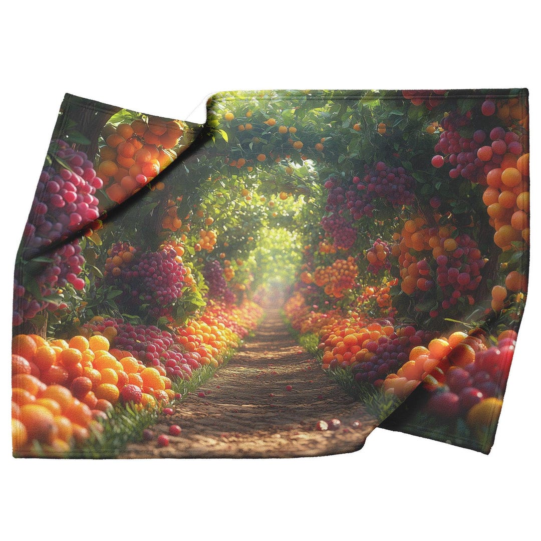 Vibrant Fantasy Garden of Eden With Colorful Fruit Trees and Lush ...