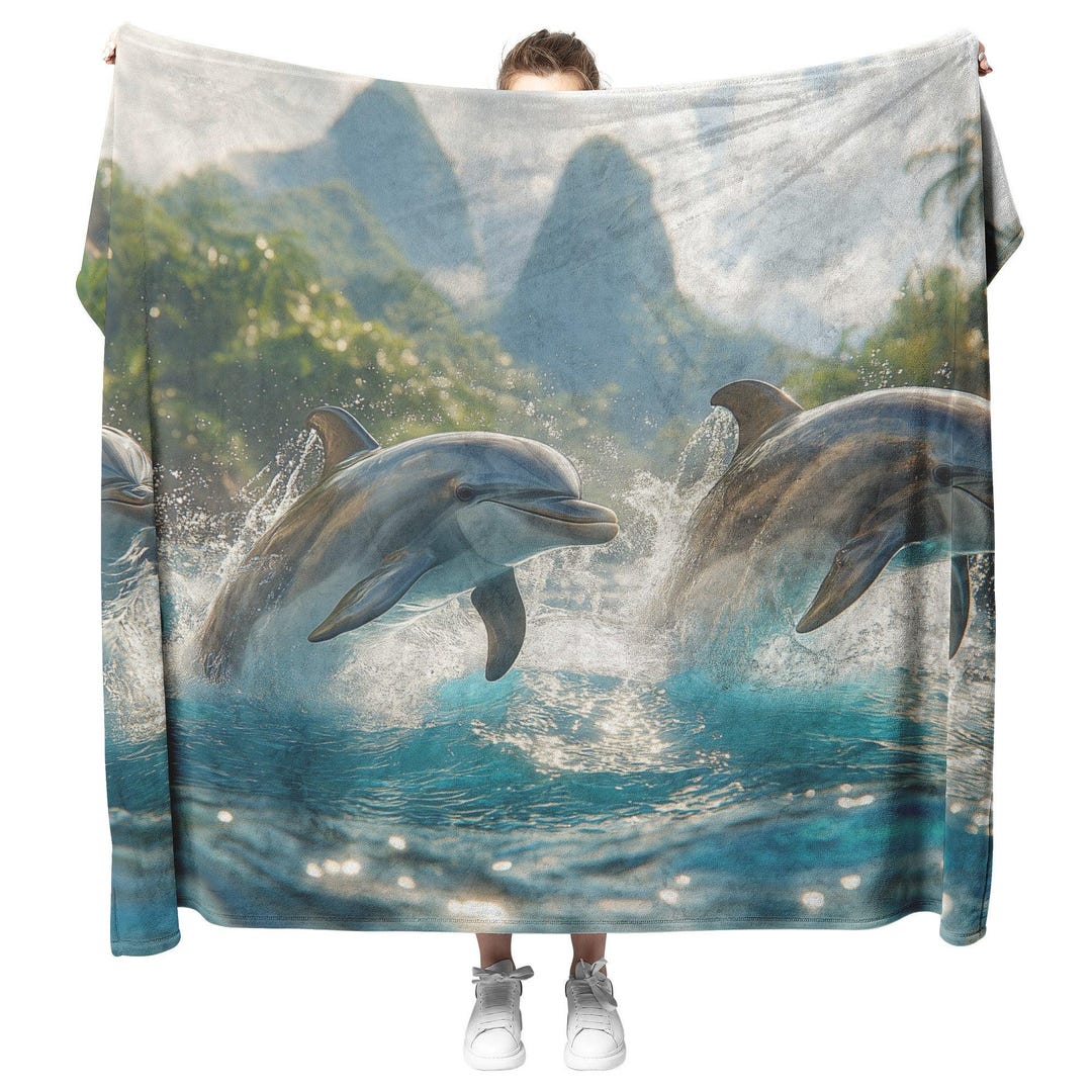 Dolphins Leaping in Sunlit Lagoon Cozy Sherpa Fleece Blanket - Etsy