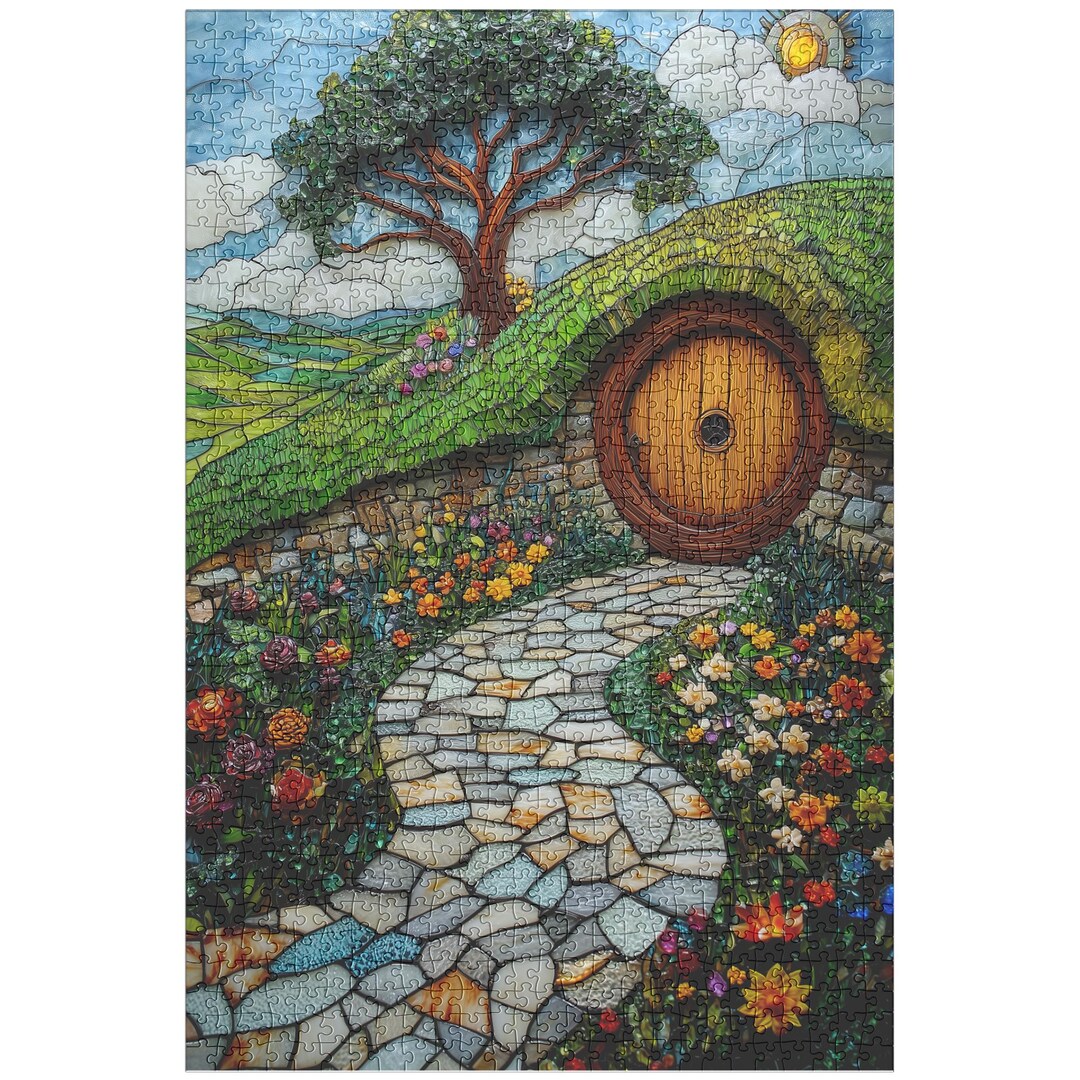 Lush Green Countryside Inspired by the Shire in Stained Glass Style ...