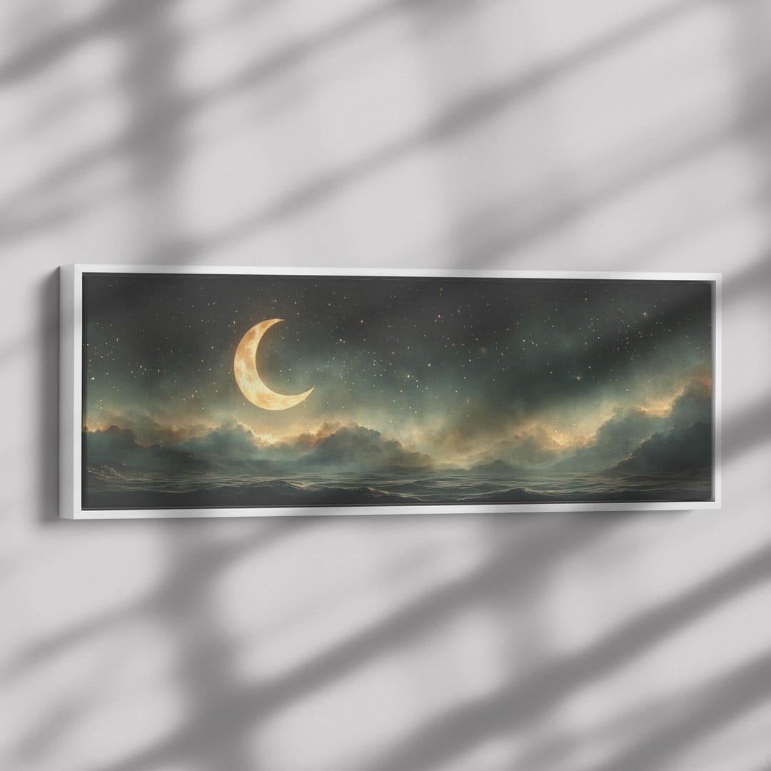 Minimalist Celestial Artwork Crescent Moons Dotted Star Trails Muted ...