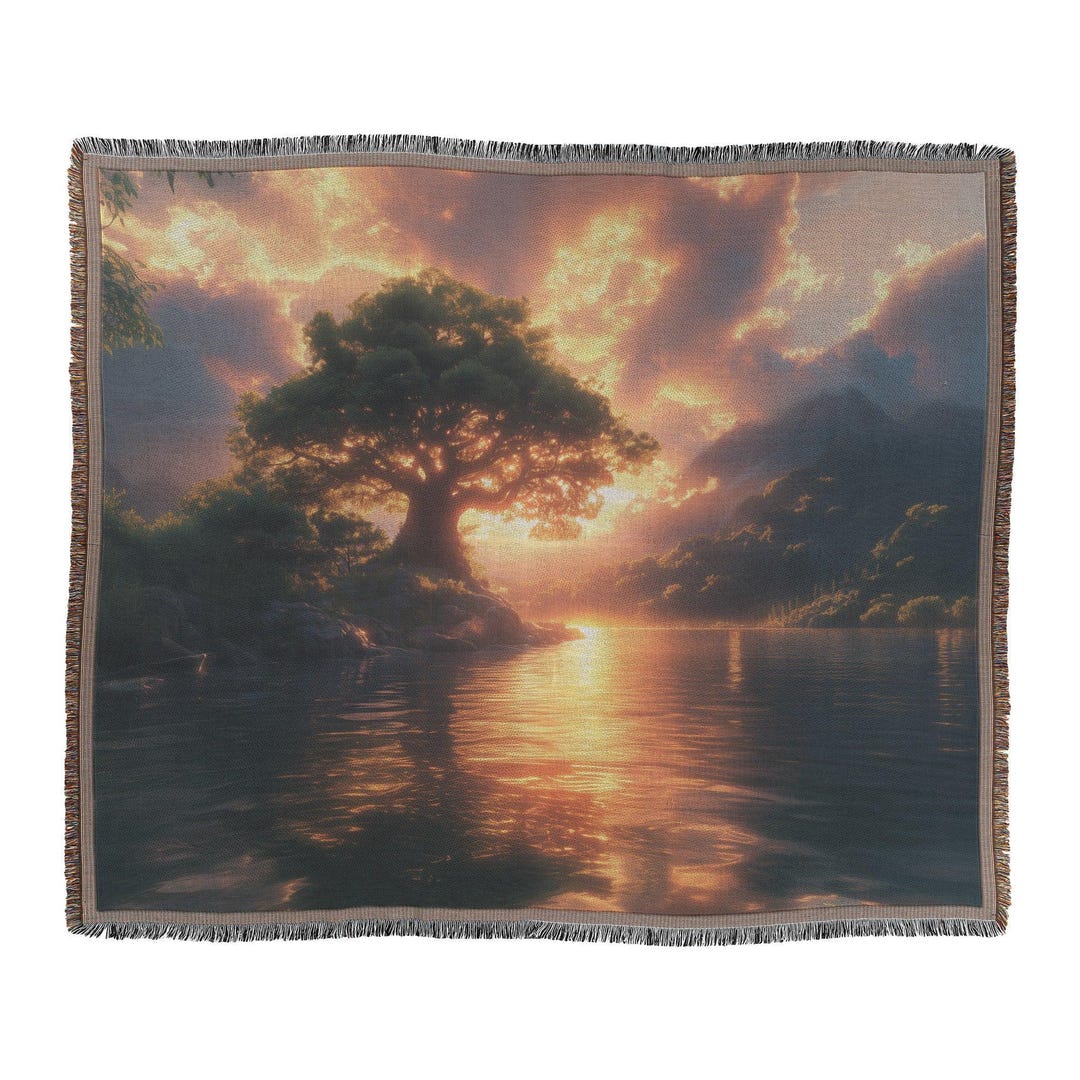 Majestic Sunset Tree by Mountain Lake Woven Throw Blanket - Etsy
