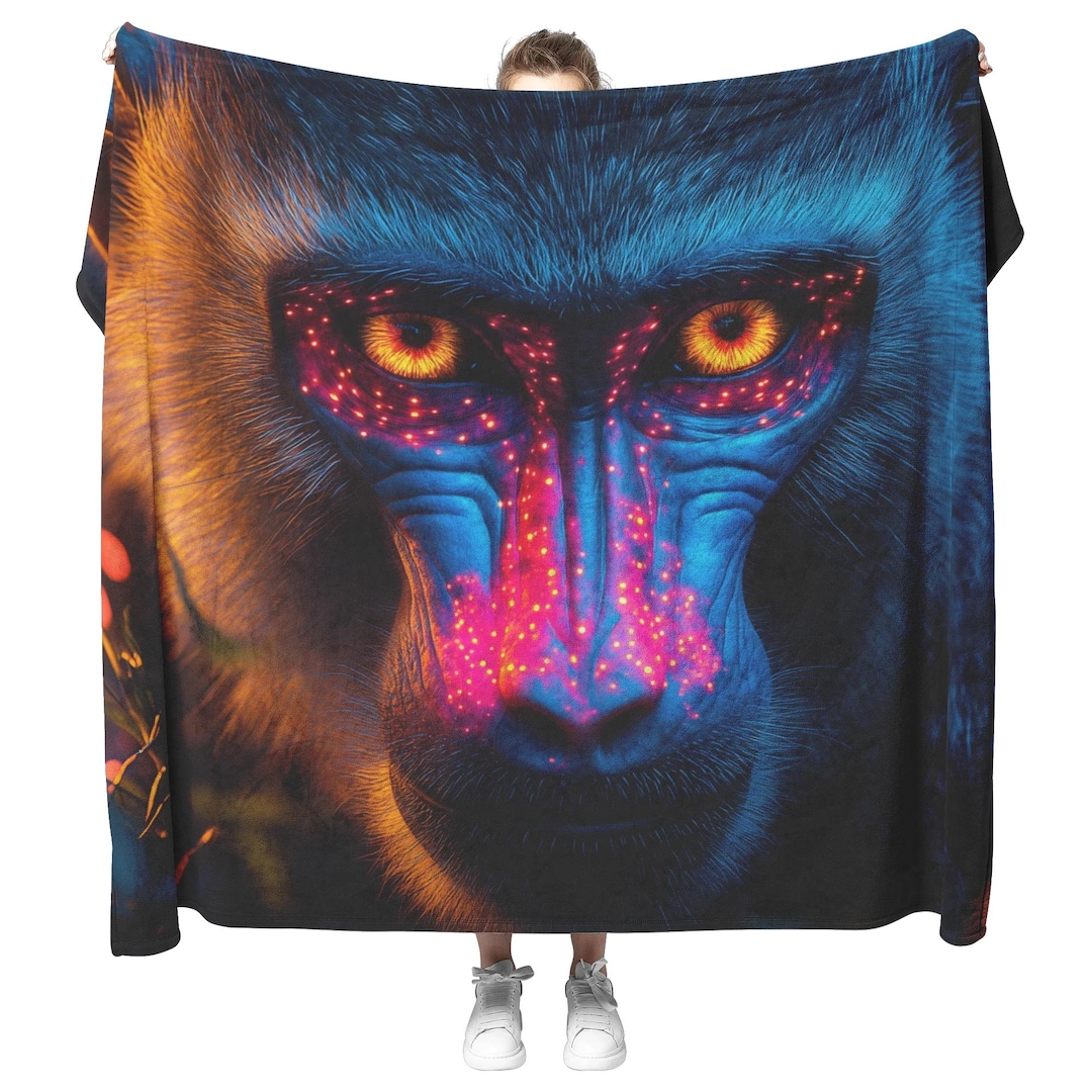 Mandrill With Colorful Face Illuminated by Bioluminescent Plants in ...