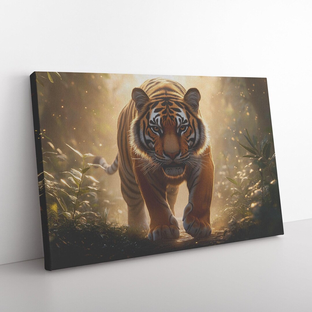 Majestic Bengal Tiger on Glowing Jungle Path Surrounded by Mist and ...