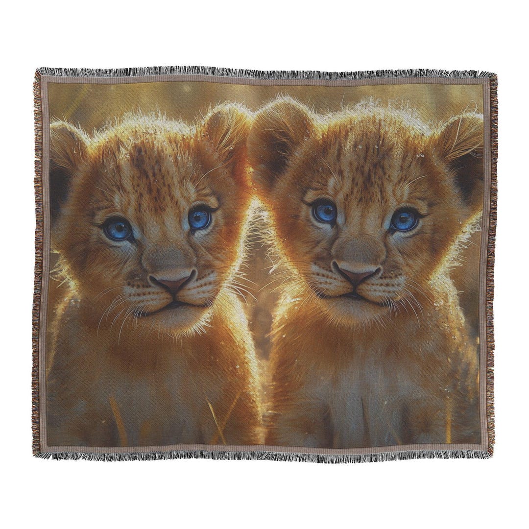 Adorable Baby Lion Cubs Woven Throw Blanket in Golden Savanna With ...