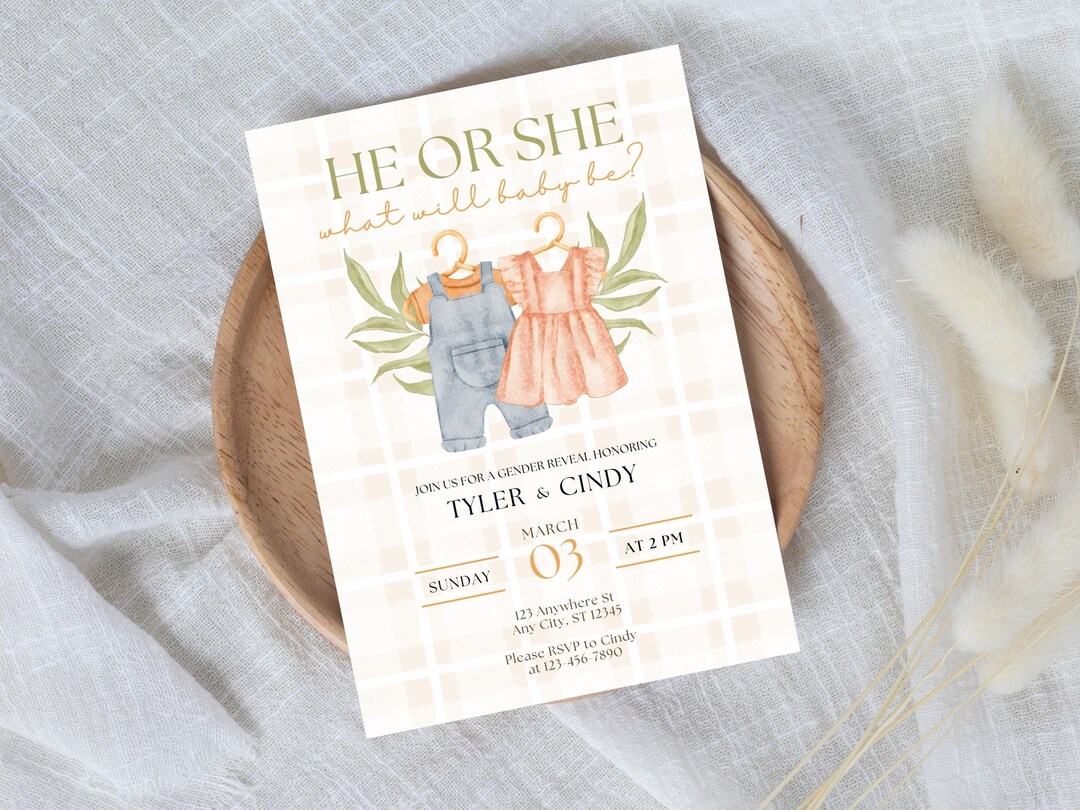 Buffalo Checker Gender Reveal Invitation Template, Electronic Gender ...