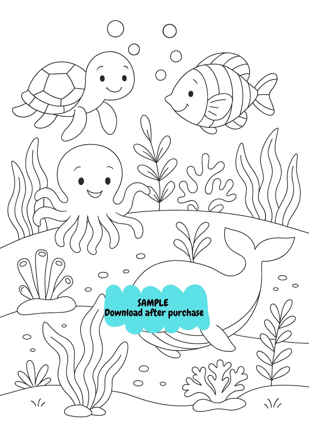 Underwater World Coloring Page for Kids – Ocean Animals Printable ...