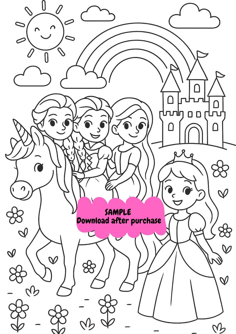 Cute Princesses Coloring Page for Kids Fairy Tale Printable Activity ...