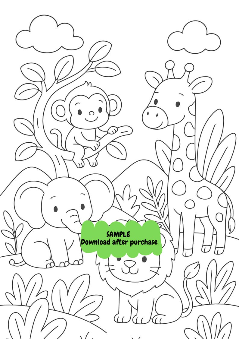 Animal Coloring Page for Toddlers – Cute Farm and Jungle Animals – Kids ...