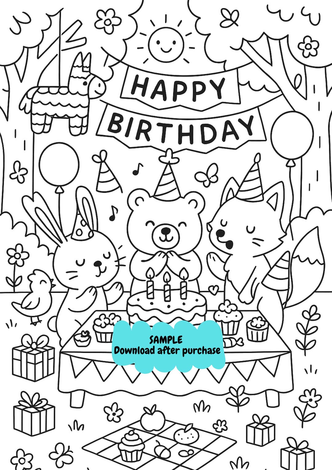 Fun Birthday Coloring Pages for Fun and Celebration - Etsy