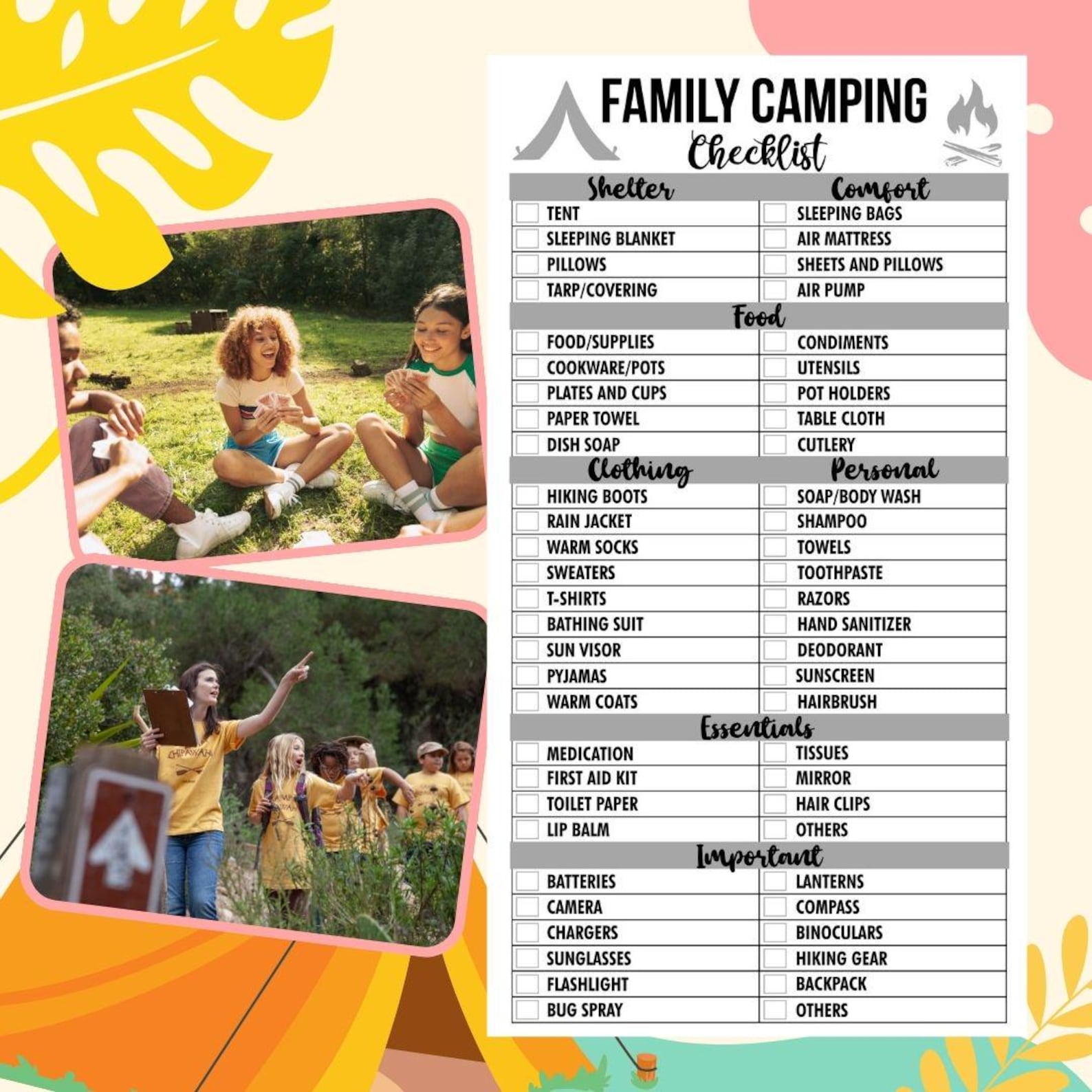 Family Camping Checklist: Printable Trip Planner (PDF Download) - Etsy