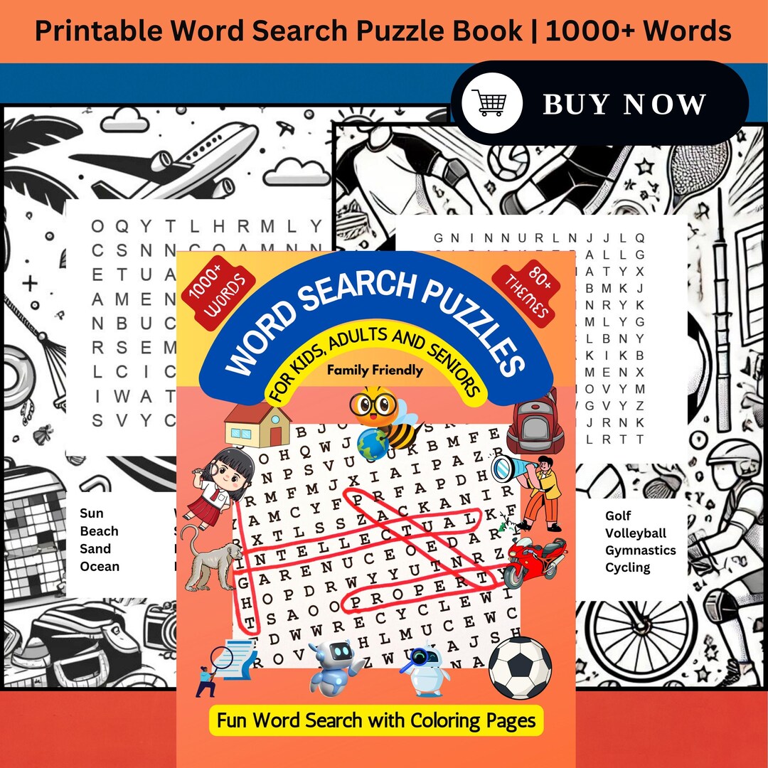 Word Search Puzzle Book With Coloring Pages: 1000+ Words of Fun and ...