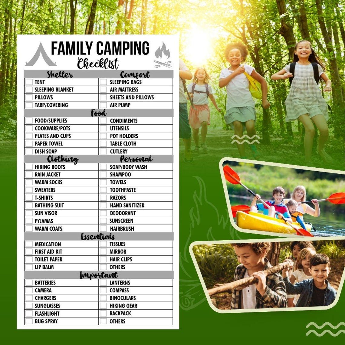 Family Camping Checklist: Printable Trip Planner (PDF Download) - Etsy
