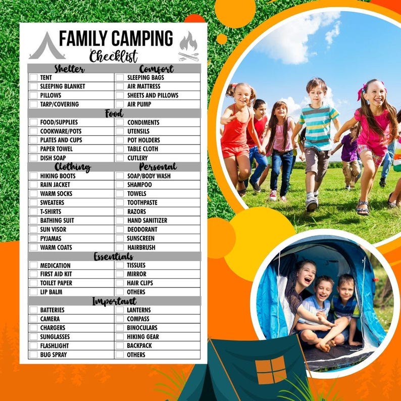 Family Camping Checklist: Printable Trip Planner (PDF Download) - Etsy