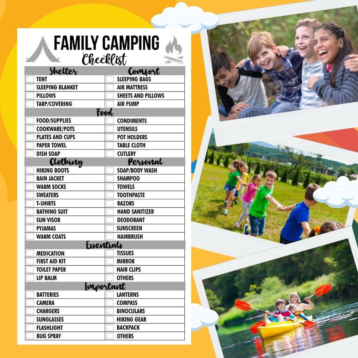 Family Camping Checklist: Printable Trip Planner (PDF Download) - Etsy