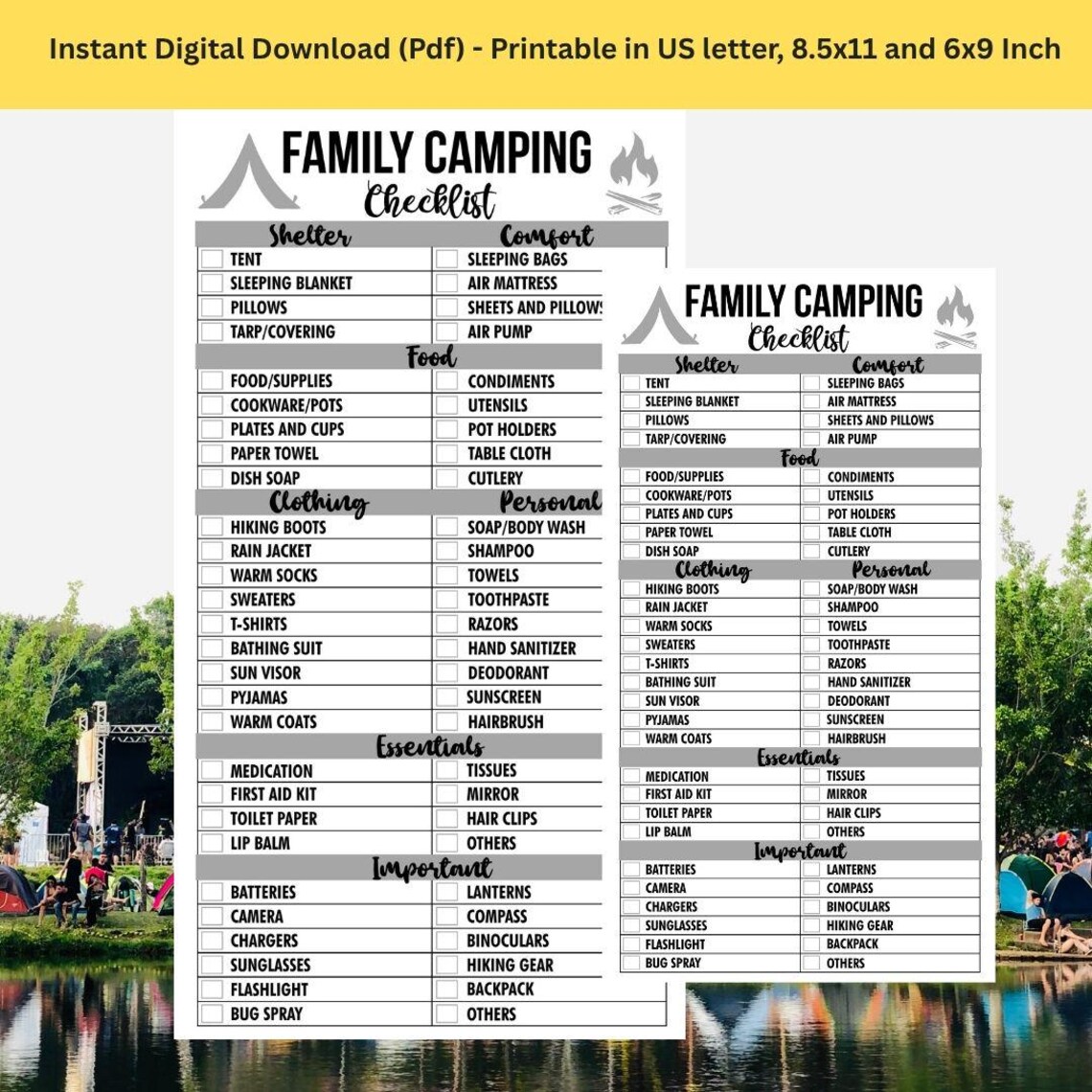 Family Camping Checklist: Printable Trip Planner (PDF Download) - Etsy