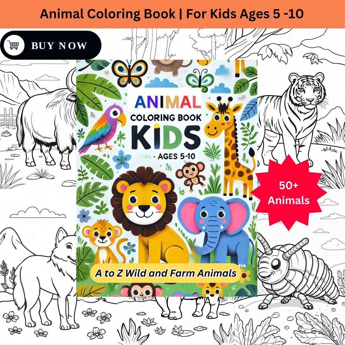 A to Z Animal Coloring Book for Kids. Wild and Farm Animals - Etsy
