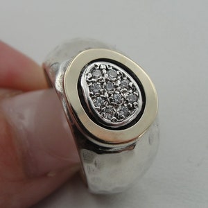 CZ Silver and Gold Ring, 925 Sterling Silver and 9k Rose Gold Ring ...