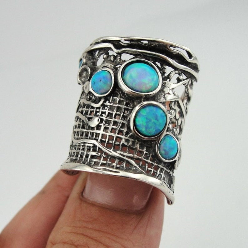 Opal 925 Sterling Silver Ring Handcrafted Art Opal Ring Long - Etsy Canada