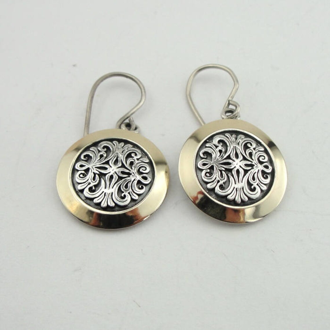 Round Silver Earrings, 925 Sterling Silver 9K Yellow Gold Earrings ...