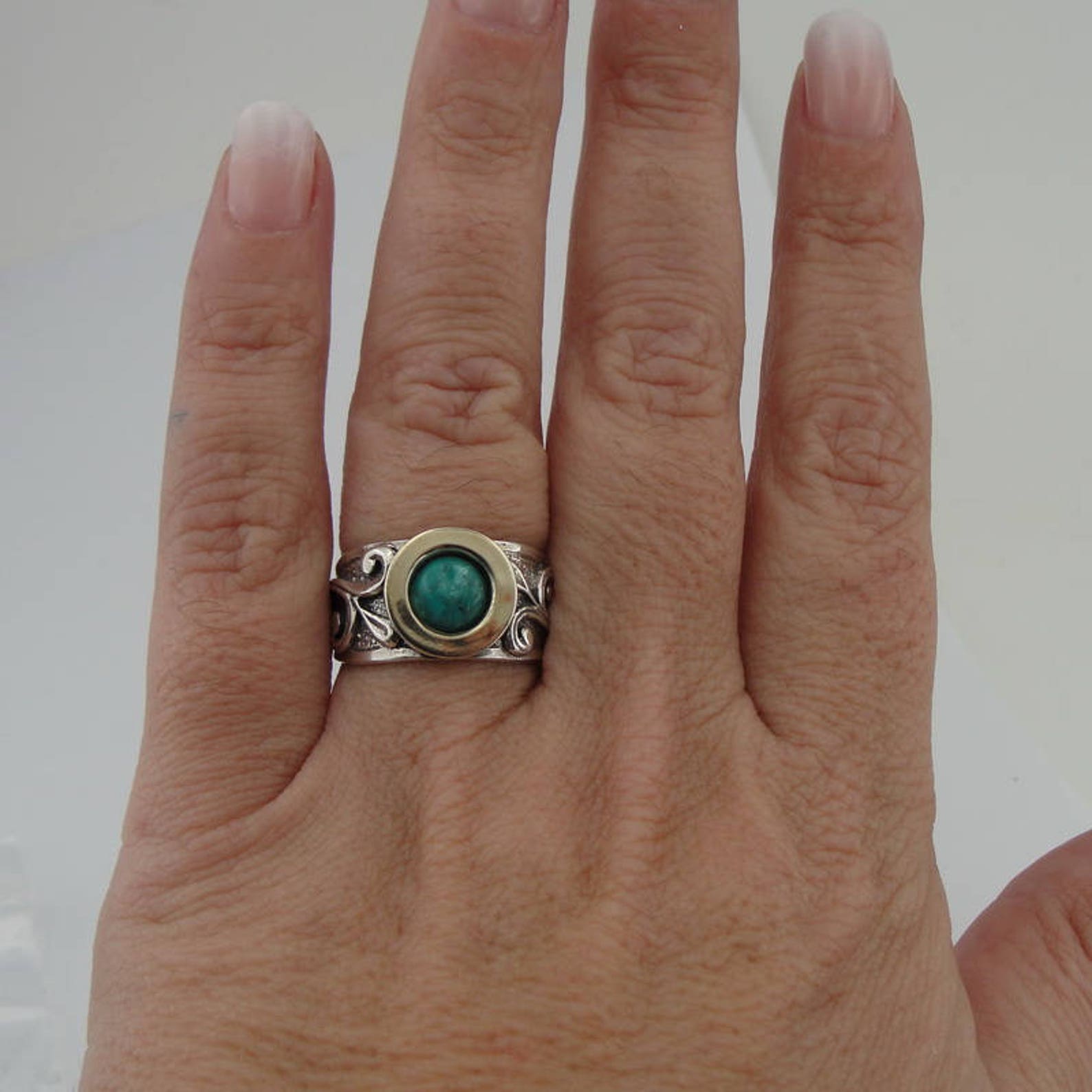 925 Turquoise Ring 9k Yellow Gold 925 Sterling Silver Ring - Etsy