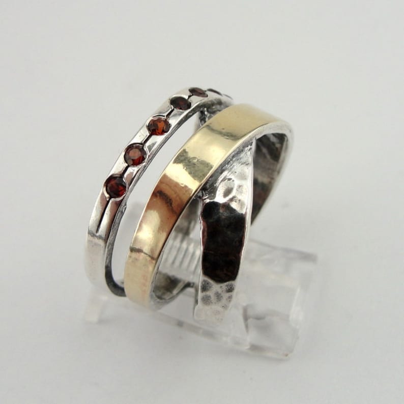 925 Sterling Silver & 9k yellow gold ring Red Garnet ring | Etsy